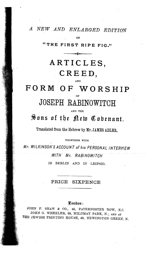 23 September 1837 Birth of Joseph Rabinowitz, founder of “The ...